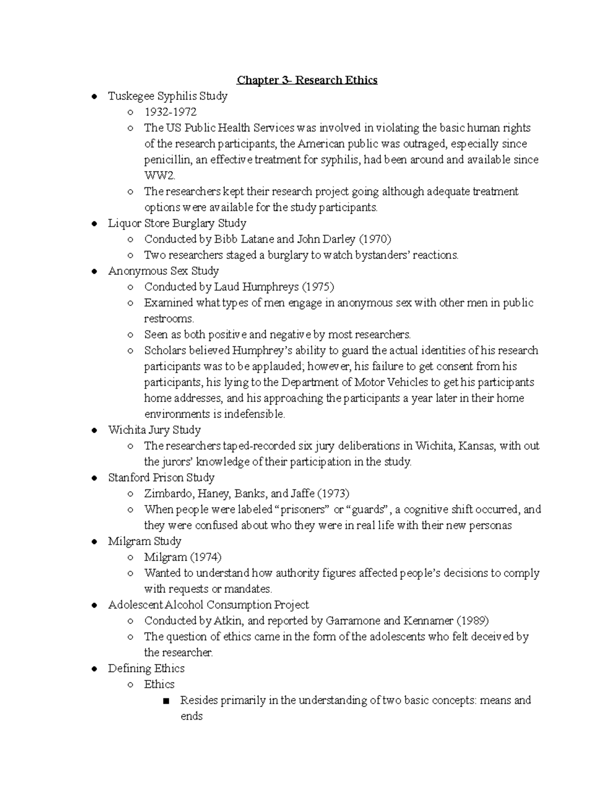 QM Chapter 3- Research Ethics - Chapter 3- Research Ethics Tuskegee ...