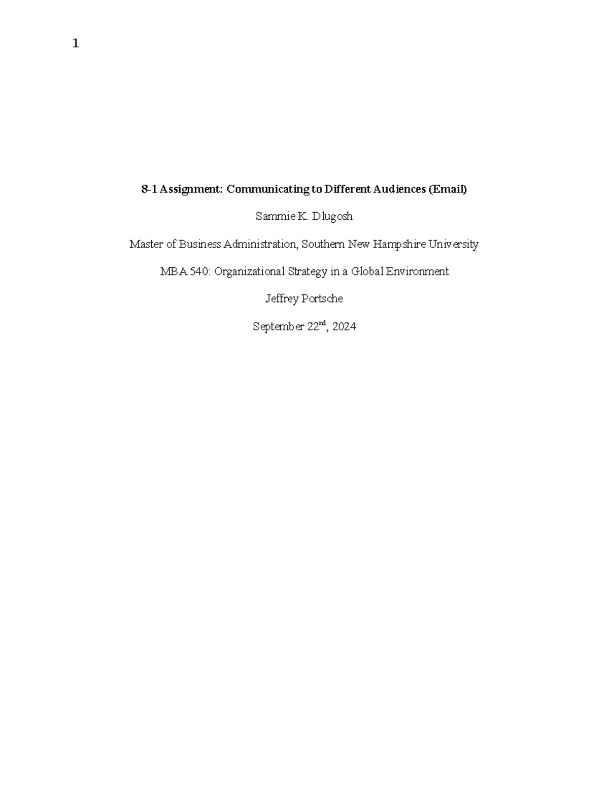 8-1 Assignment Email - 1 8-1 Assignment: Communicating to Different ...