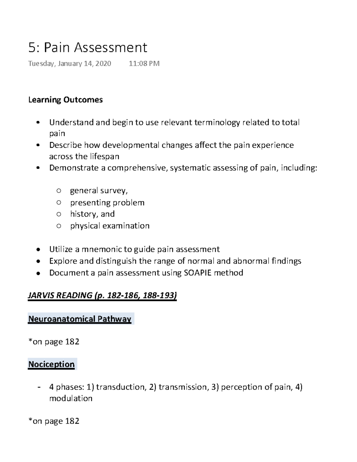 5 Pain Assessment - Learning Outcomes Understand and begin to use ...