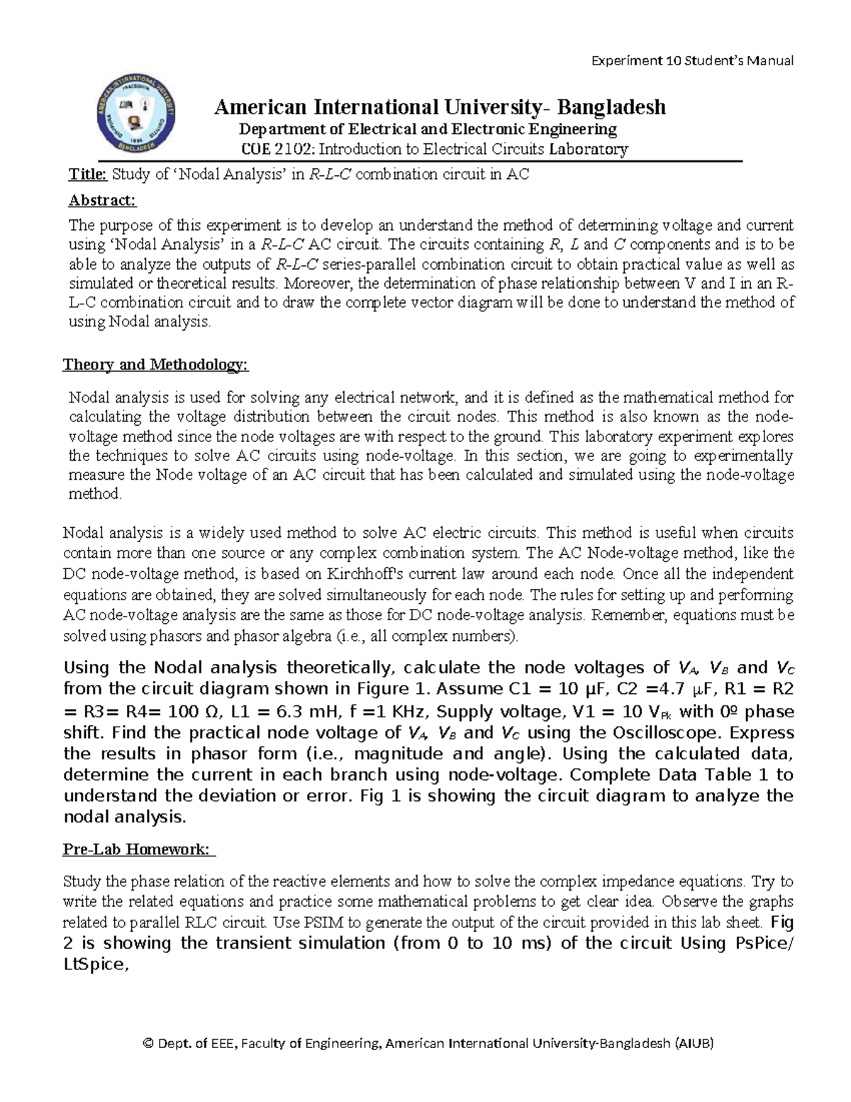 IEC LAB EXP 10 FALL 23-24 - Experiment 10 Student’s Manual American ...