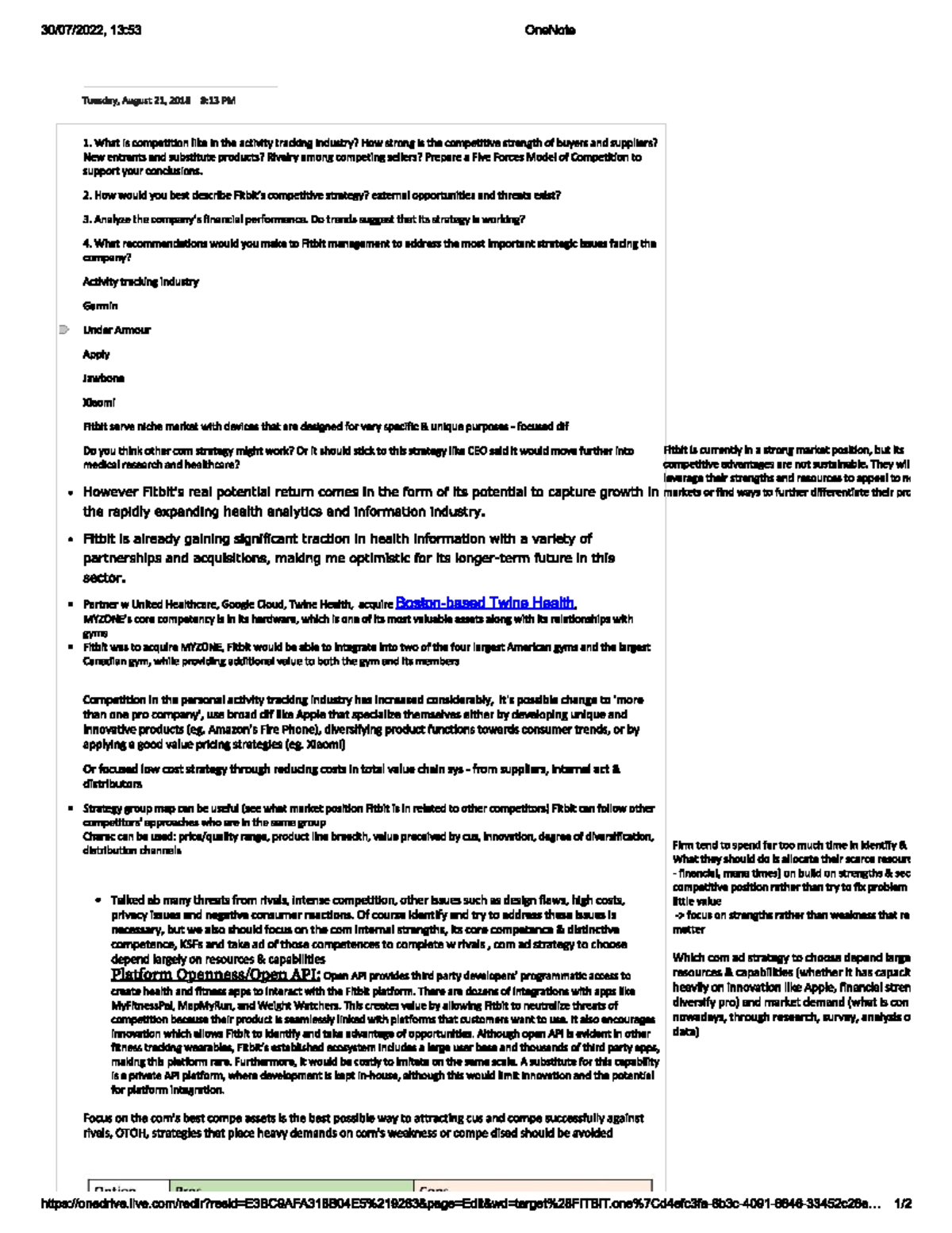 MGMT314 Strategic Management - Week 4 Tutorial Fitbit Competition - 13: ...