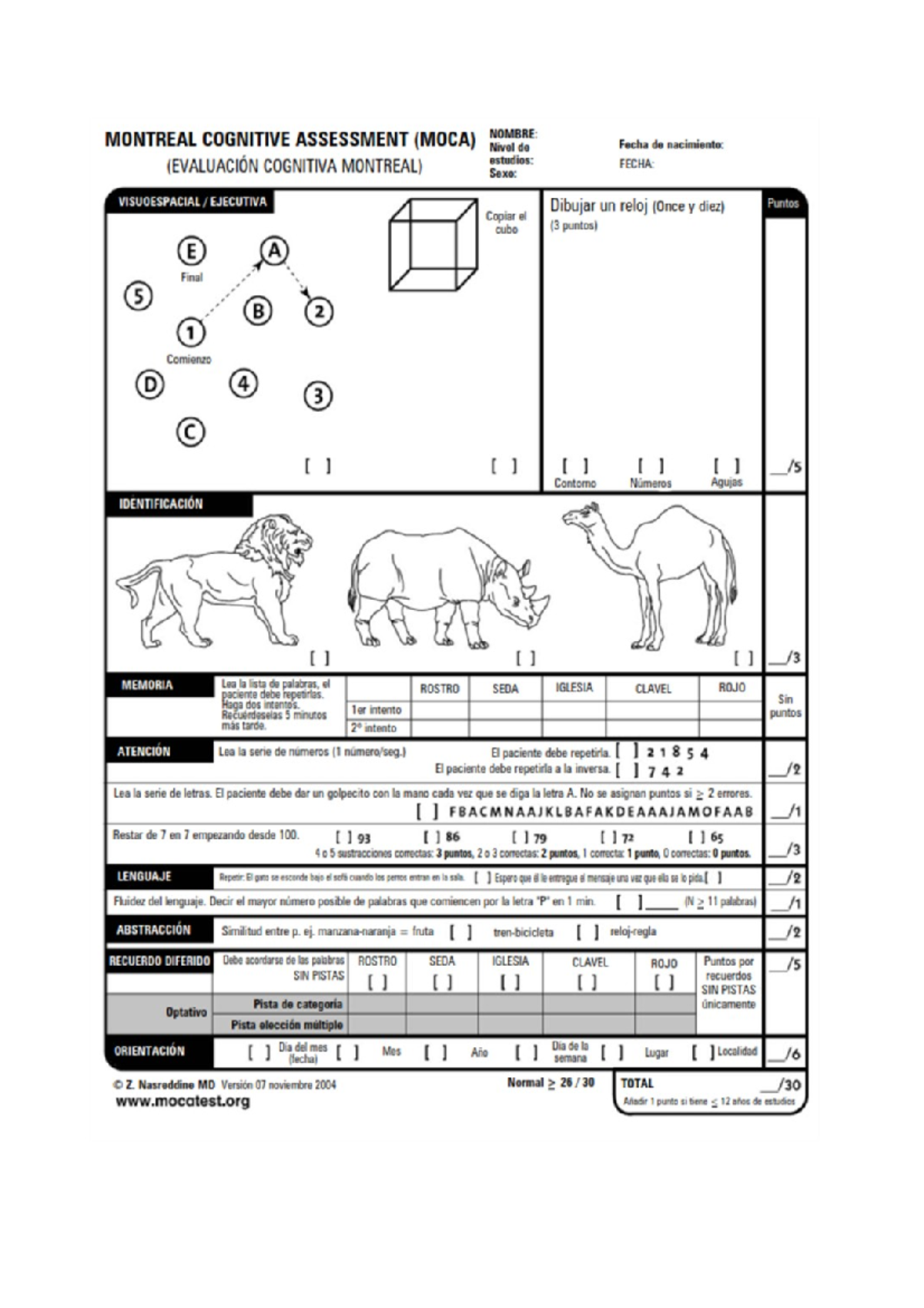 TEST MOCA EN WORD - Test Mocca - Medicina Del Deporte I - Studocu