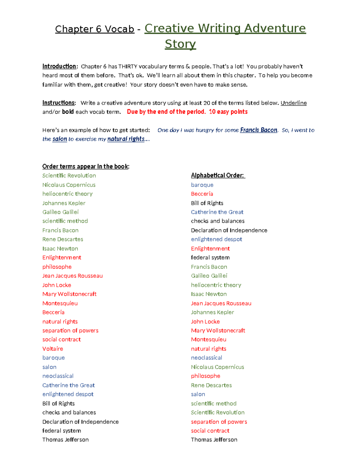 WH -C6 Vocab Creative Writing Adventure Story - Chapter 6 Vocab ...