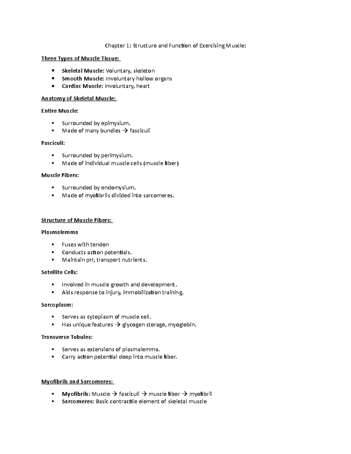 Exercise Physiology Chapter 1 Notes - Chapter 1: Structure and Function ...