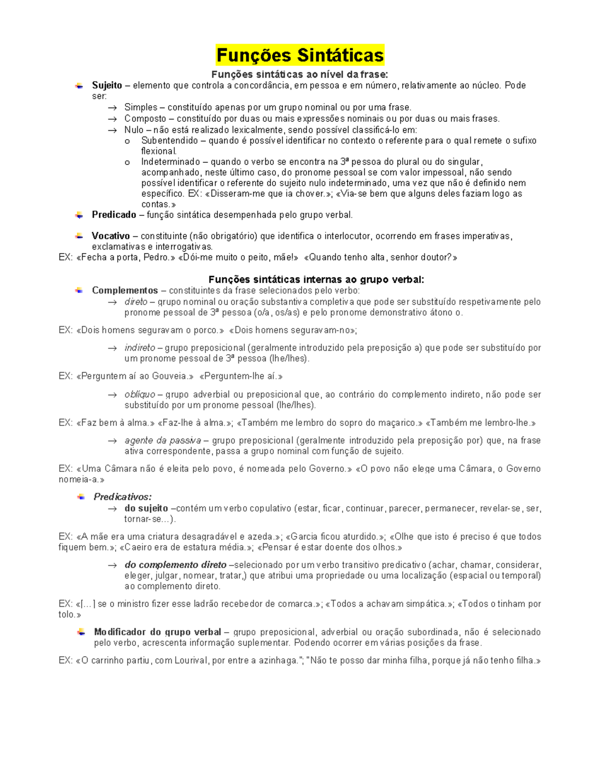 Funçoes sintaticas - Resumos - Funções Sintáticas Funções sintáticas ao ...
