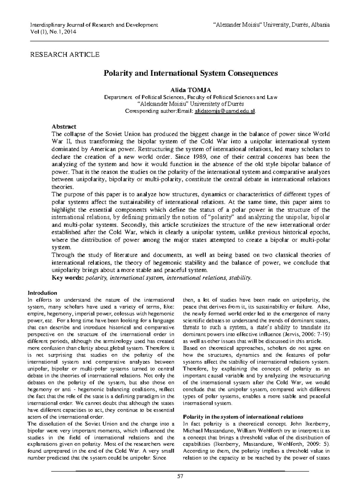 Polarity and International System Conseq - Interdisplinary Journal of ...