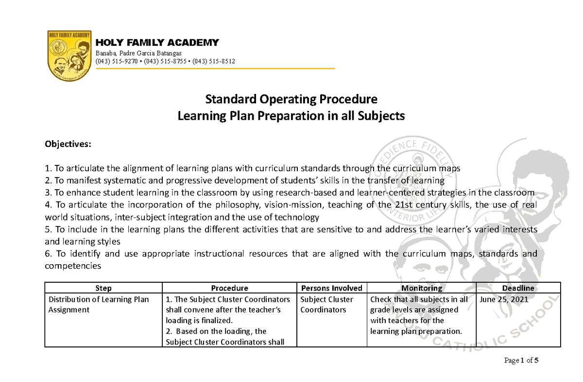SOP on Learning Plan Preparation - Banaba, Padre Garcia Batangas (043 ...