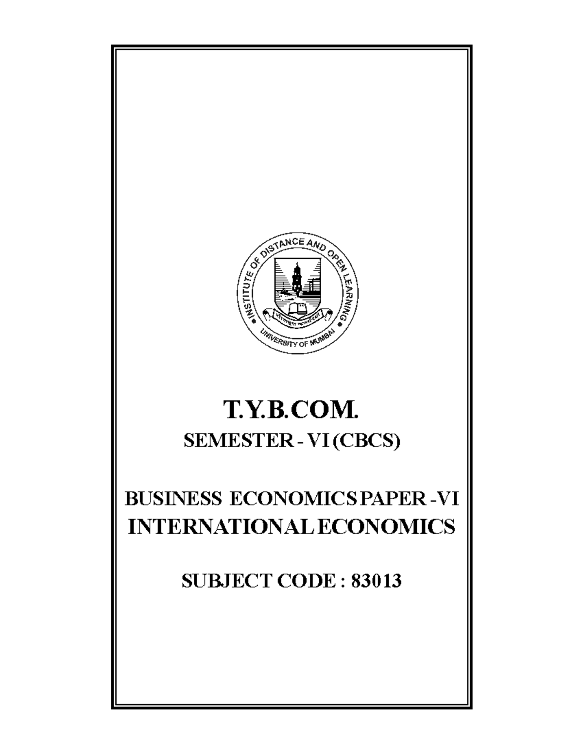 TYBCom Sem VI Business Economics ENG 1 - T.Y.B. SEMESTER - VI (CBCS ...