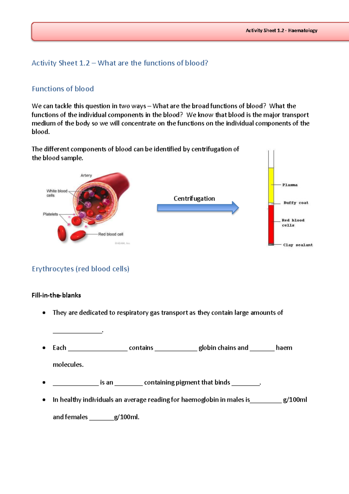 Activity Sheet 1.2 What are the functions of blood - Activity Sheet 1 ...