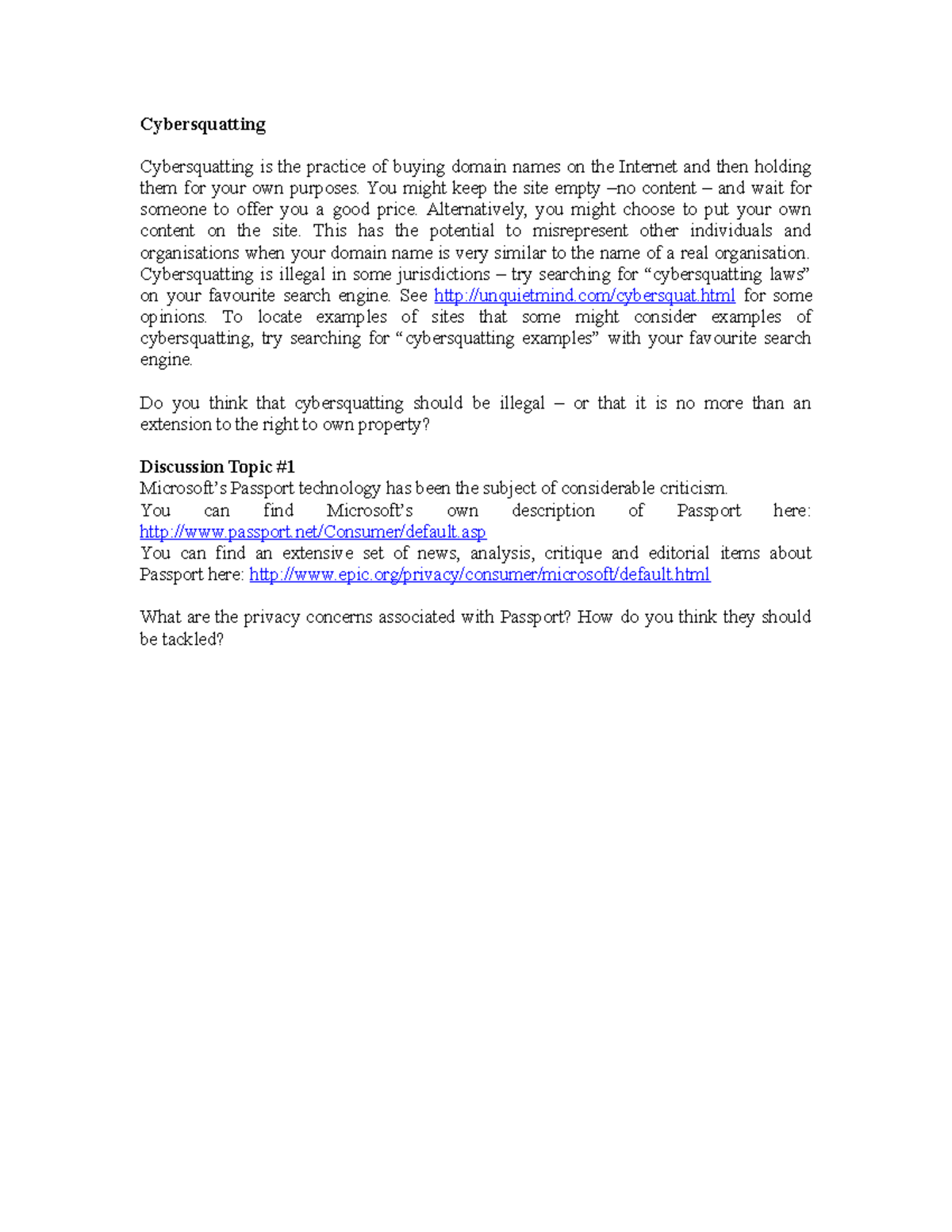 Cybersquatting 1 - N a - Cybersquatting Cybersquatting is the practice ...