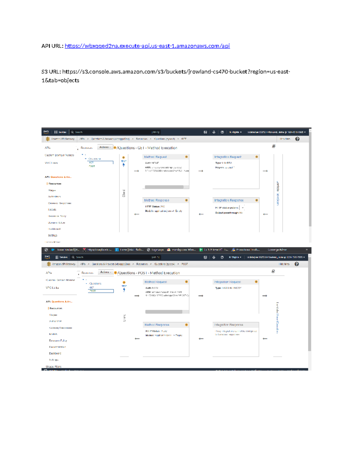 CS 470 6-2 Submit Project One - CS 470 - API URL: wbxqqed2na.execute ...