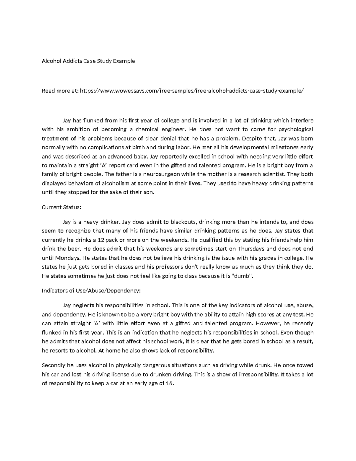 Case Study Examples - Alcohol Addicts Case Study Example Read more at ...