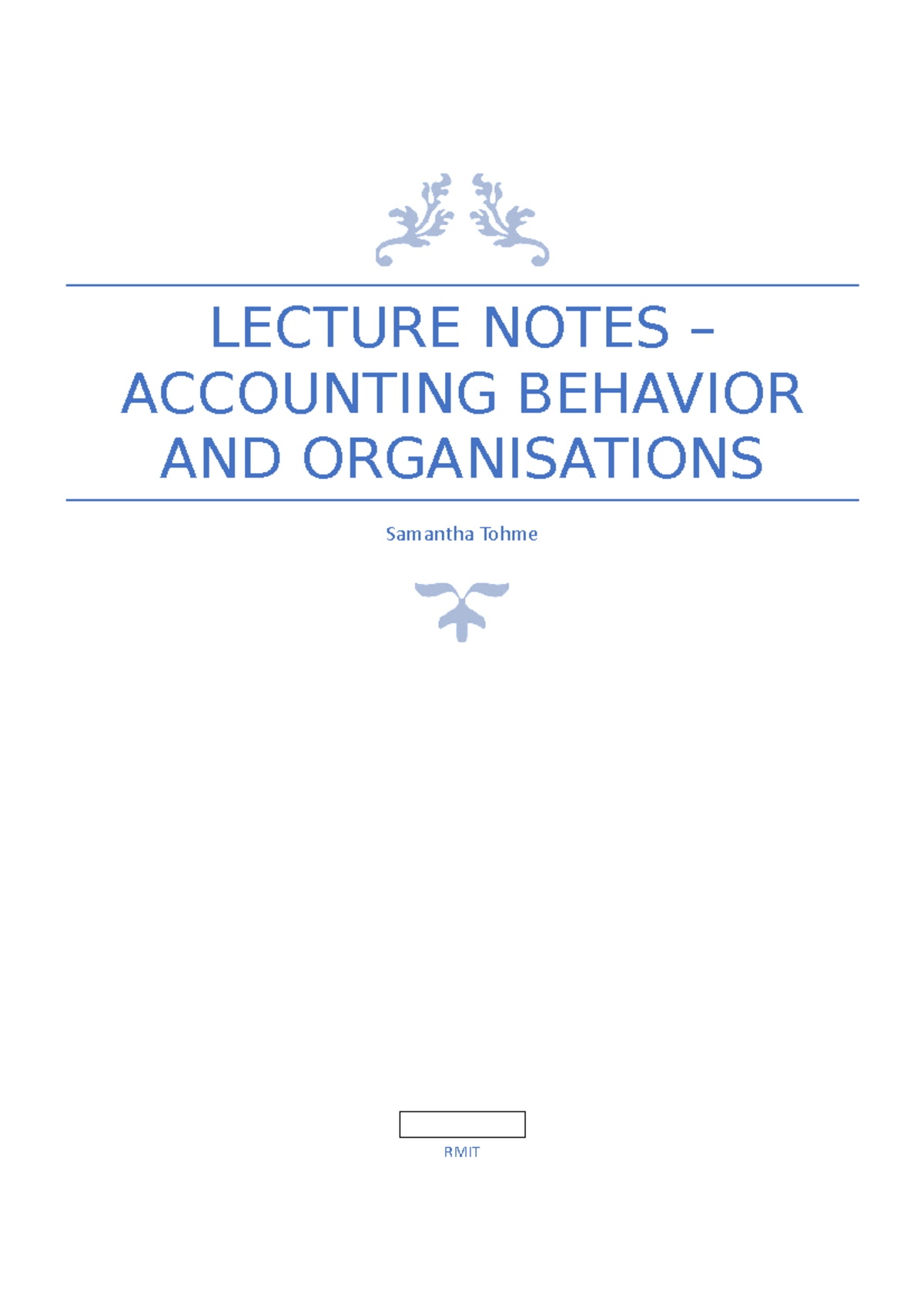 Accounting behavior and Organisation lec notes - LECTURE NOTES ...