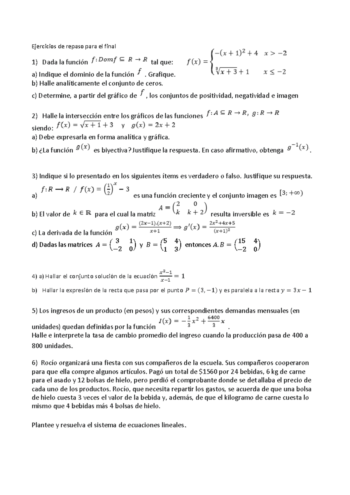 Ejercicios de repaso para el final Mate 1 virtual 23 - Ejercicios de repaso para el final 1 ...