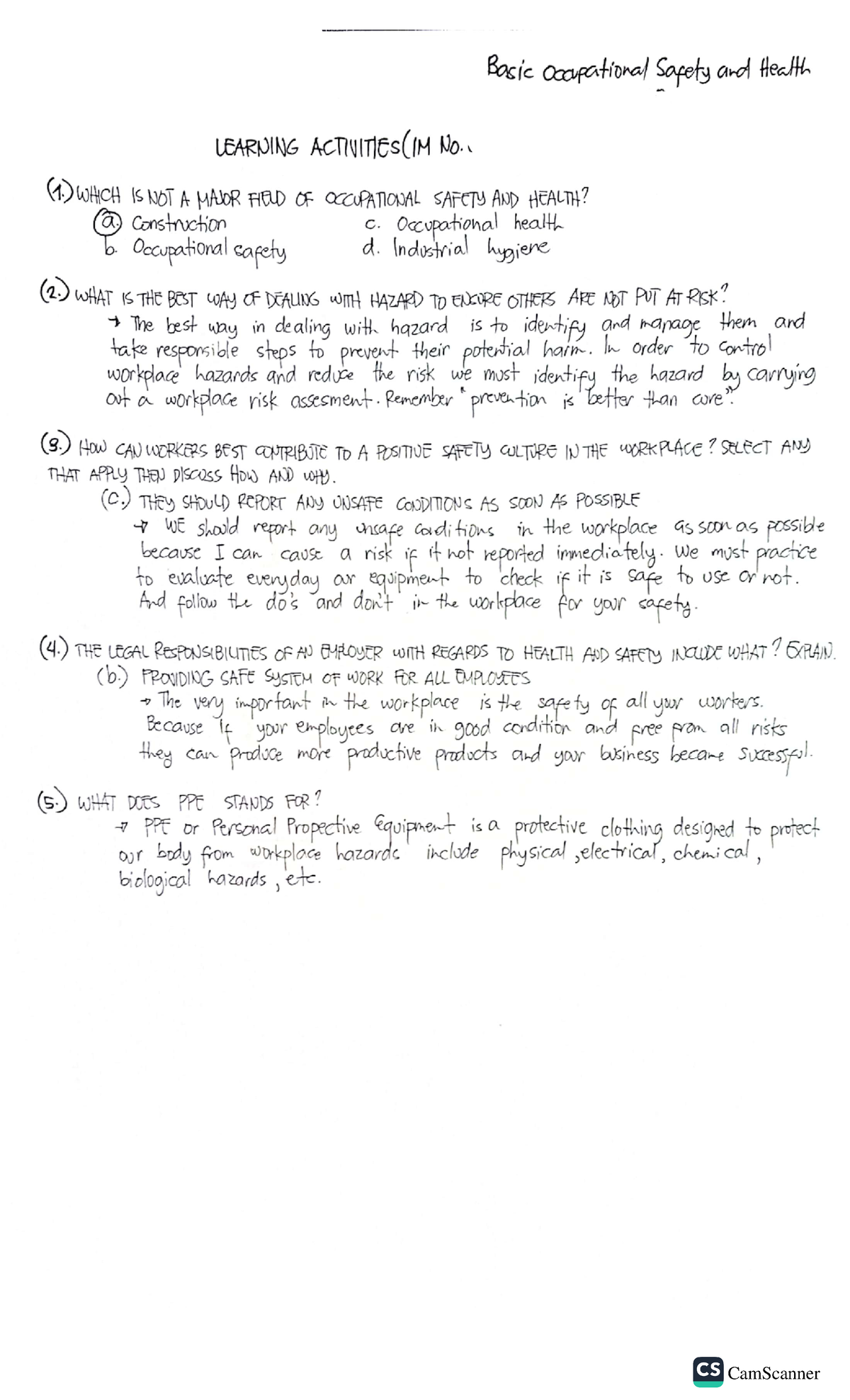 Basic Occupational Safety And Health Bosh Learning Activity 2