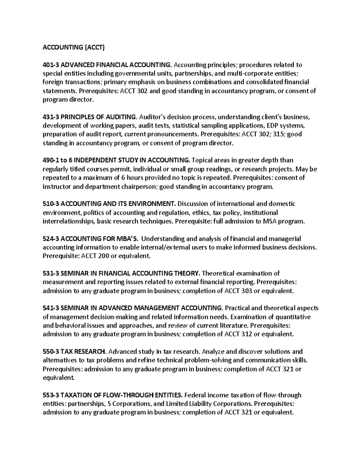 2011-12 Grad Catalog Chapter 3 - ACCOUNTING (ACCT) 401 -3 ADVANCED ...