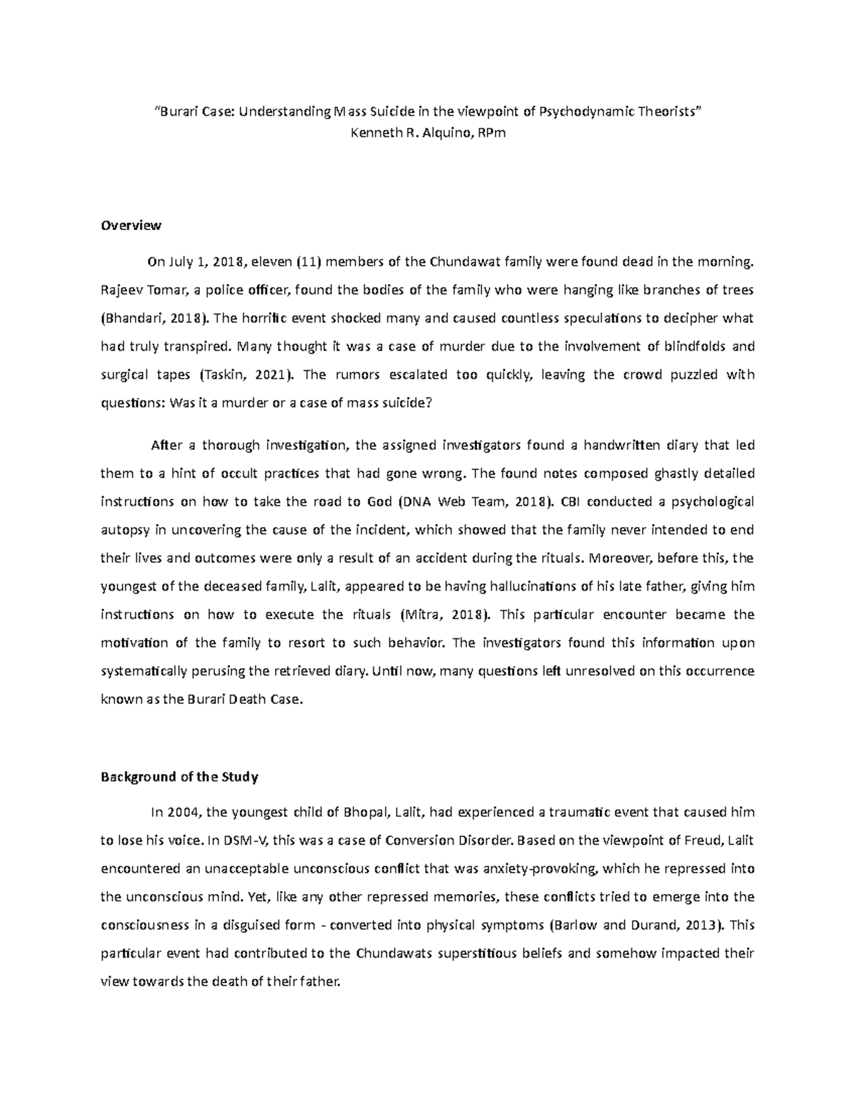 “Burari Case: Understanding Mass Suicide in the viewpoint of ...