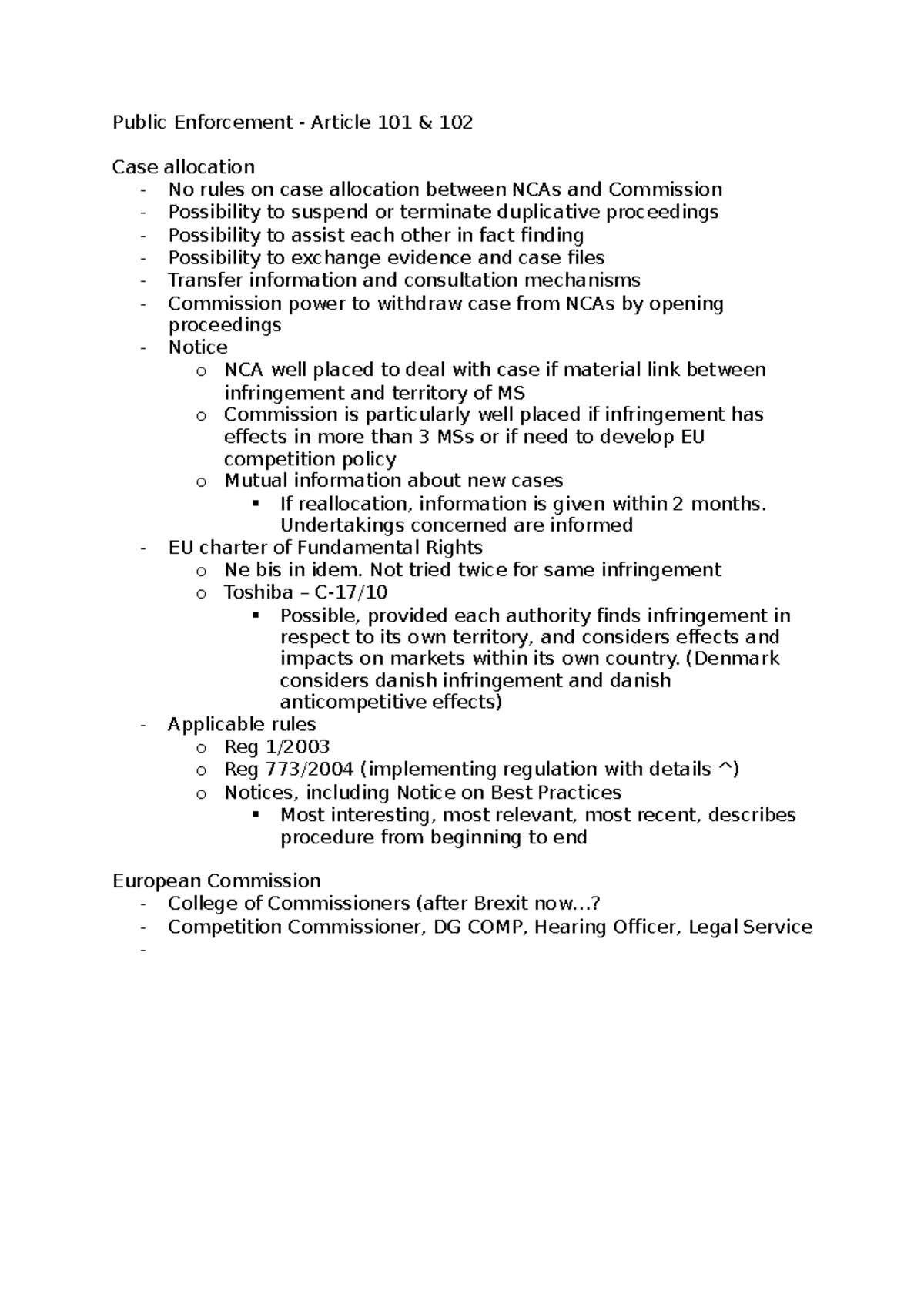 Public Enforcement notes sem - Public Enforcement - Article 101 & 102 ...