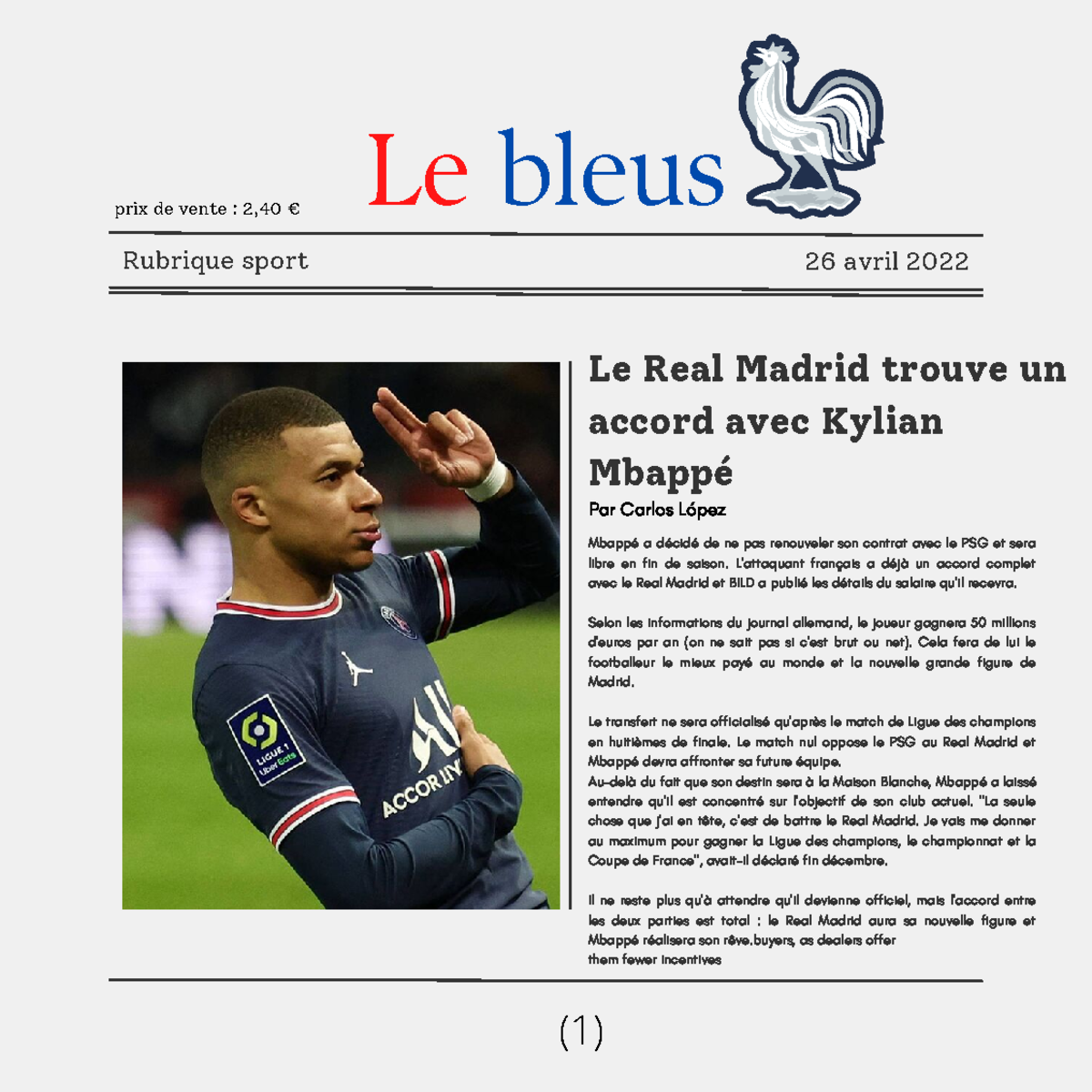 Le bleus journal - France - Le bleus Rubrique sport 26 avril 2022 Le ...