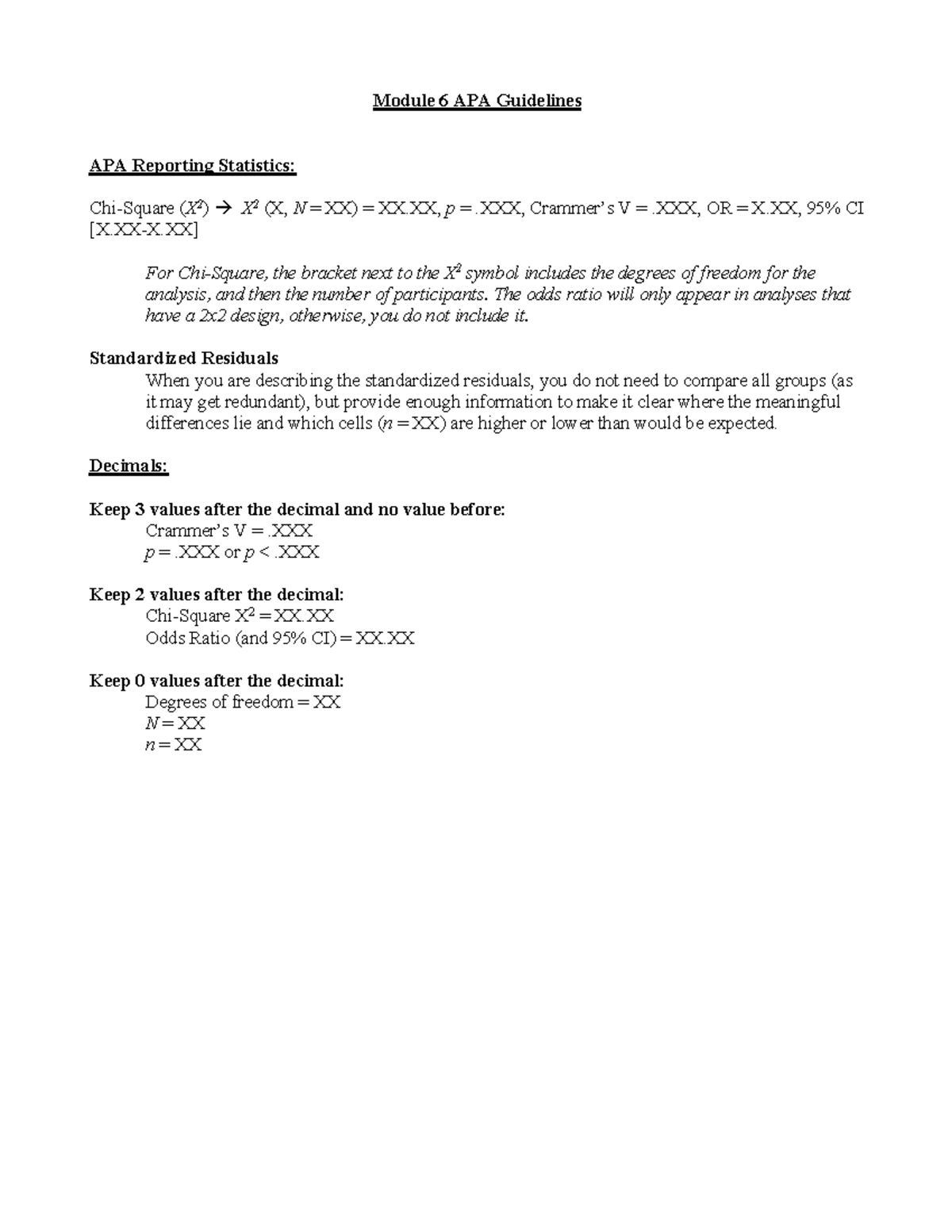 Chi-Sqaure APA Guidelines - Module 6 APA Guidelines APA Reporting ...