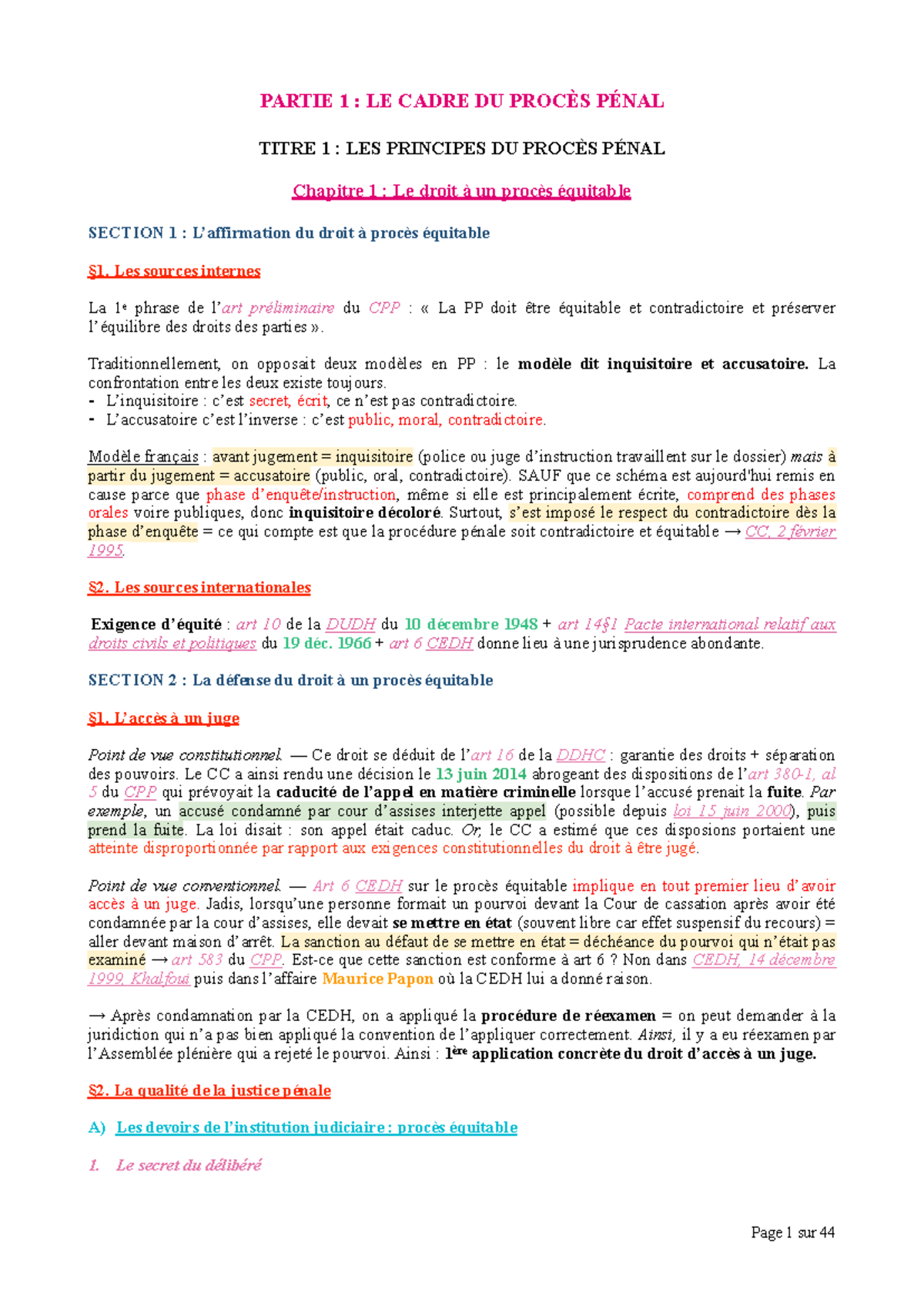 Procédure pénale - Fiches - PARTIE 1 : LE CADRE DU PROCÈS PÉNAL TITRE 1 ...