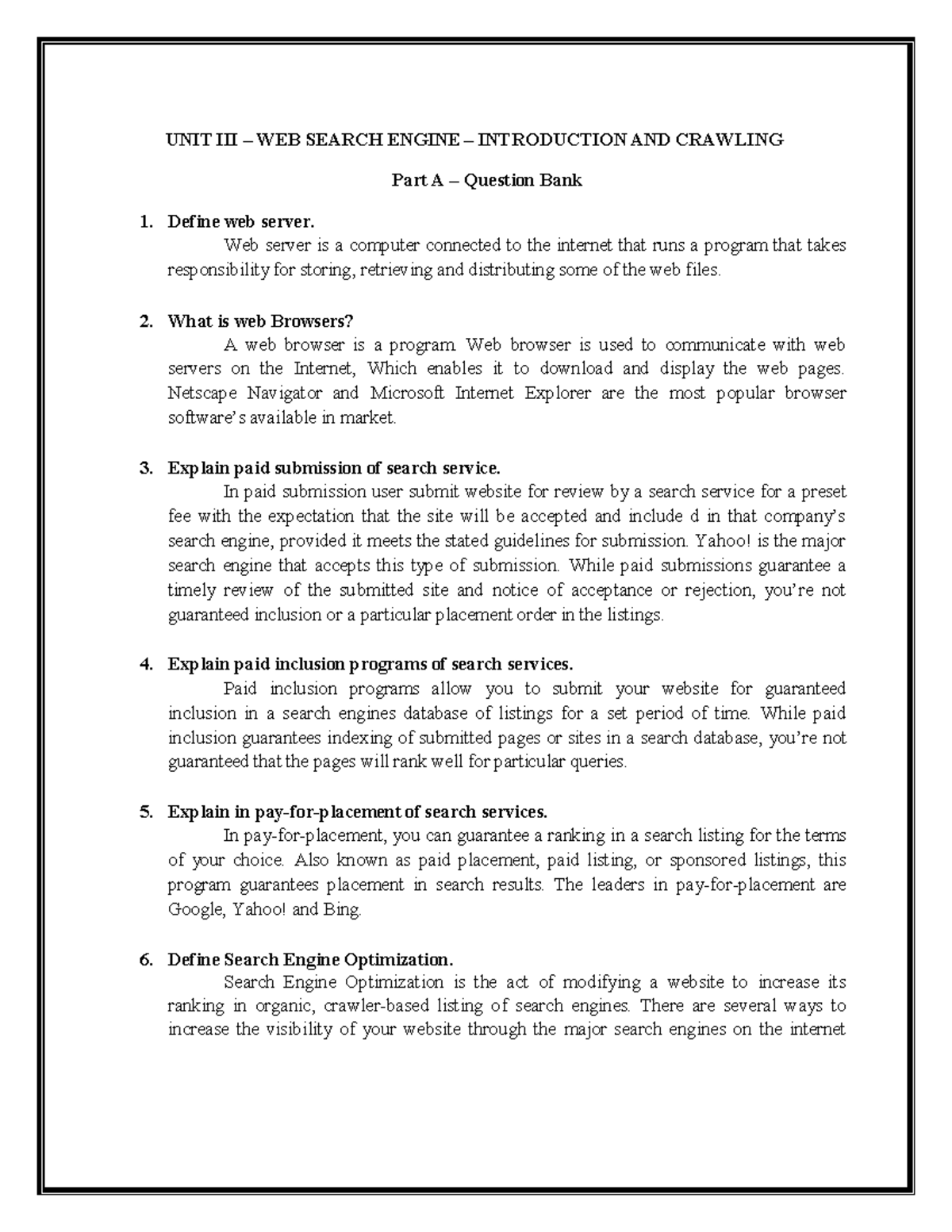 Qb-iii - it will useful - UNIT III – WEB SEARCH ENGINE – INTRODUCTION ...