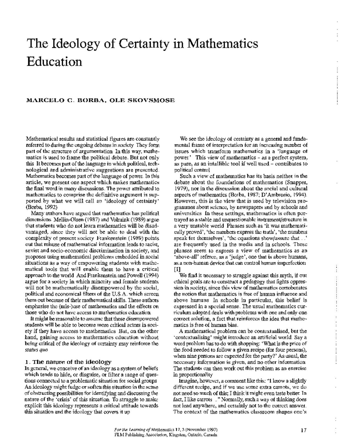 Ideology of certainty in mathematics education - The Ideology of ...