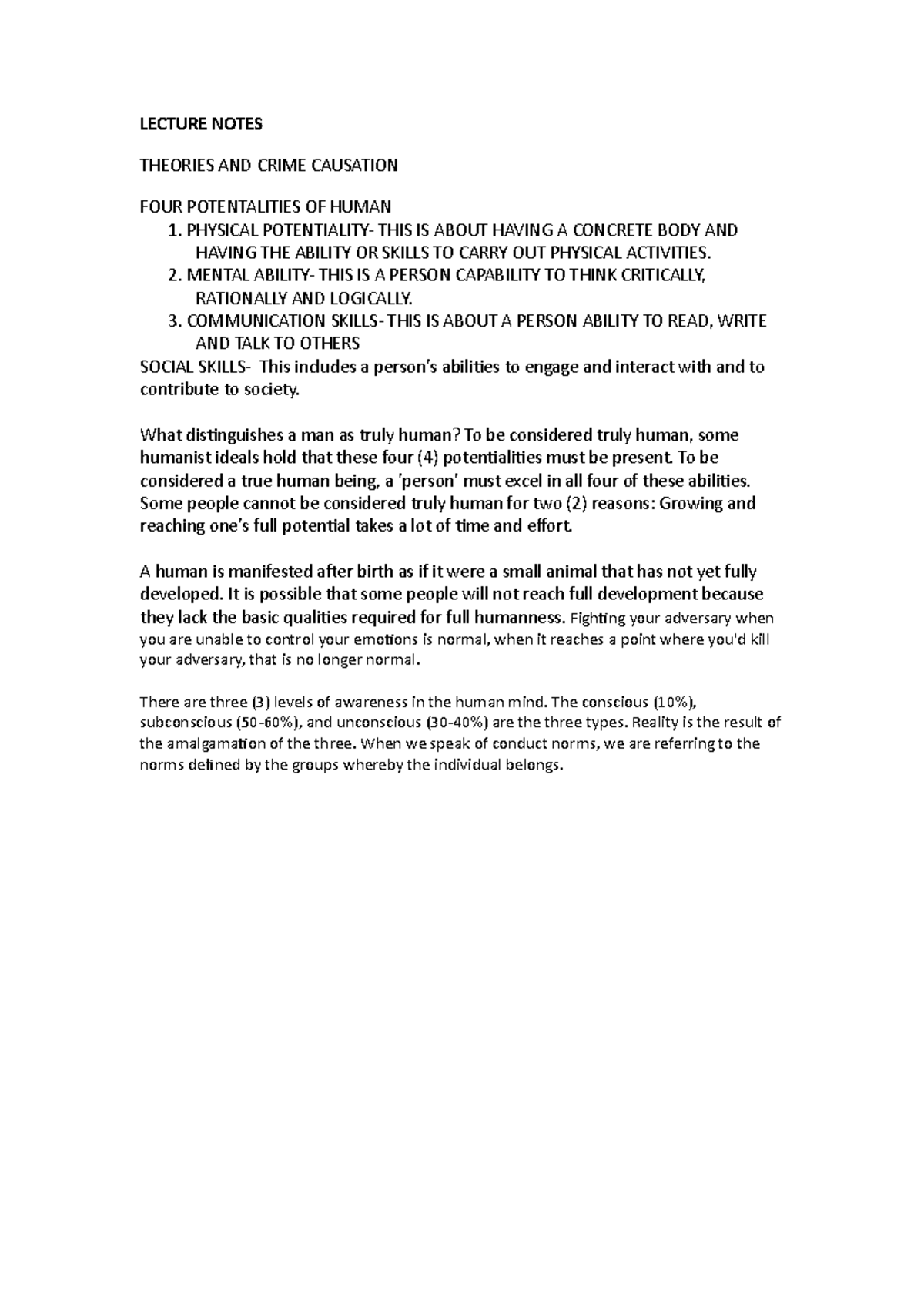 TCC - FOR CRIM STUDENTS - LECTURE NOTES THEORIES AND CRIME CAUSATION ...