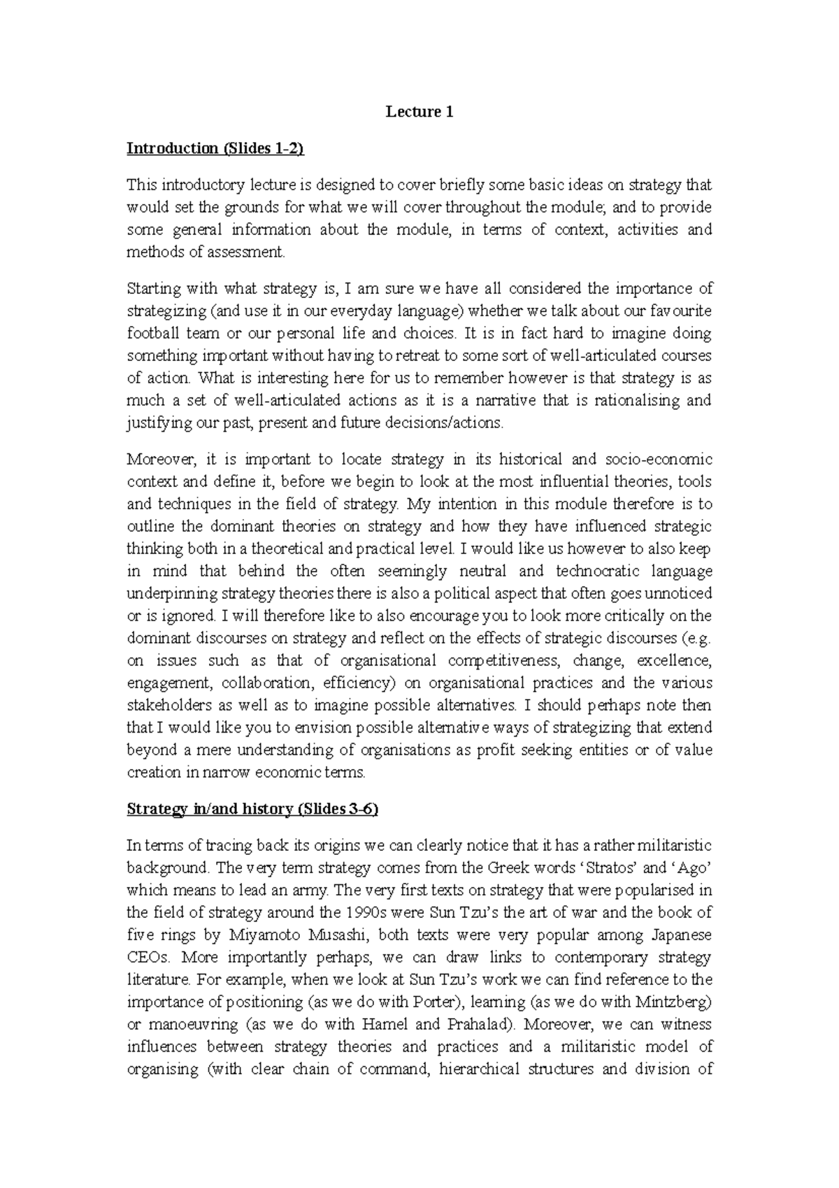 Lecture 1 Summary - Lecture 1 Introduction (Slides This introductory ...