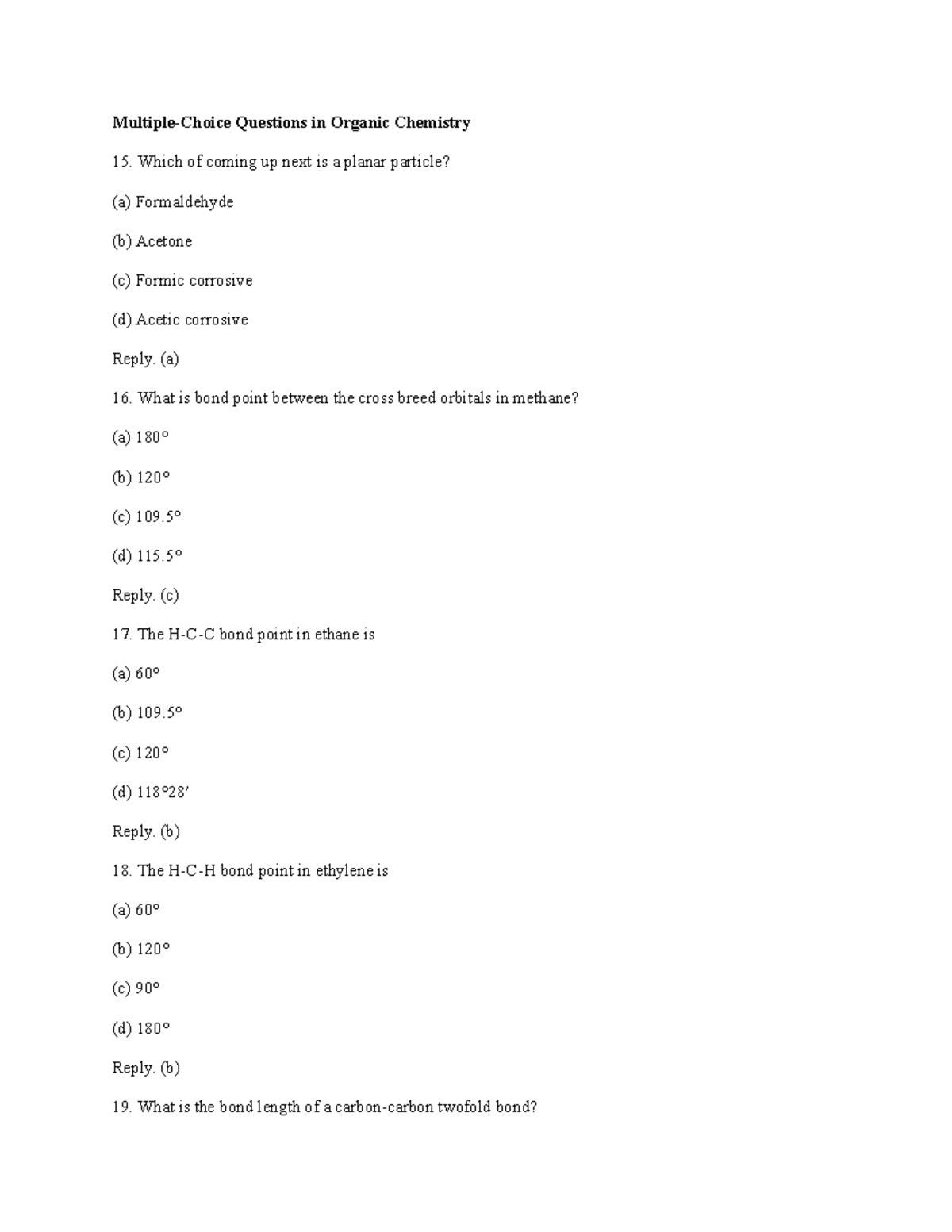 Multiple-Choice Questions in Organic Chemistry- CHEM1007 - STAA 4000 ...