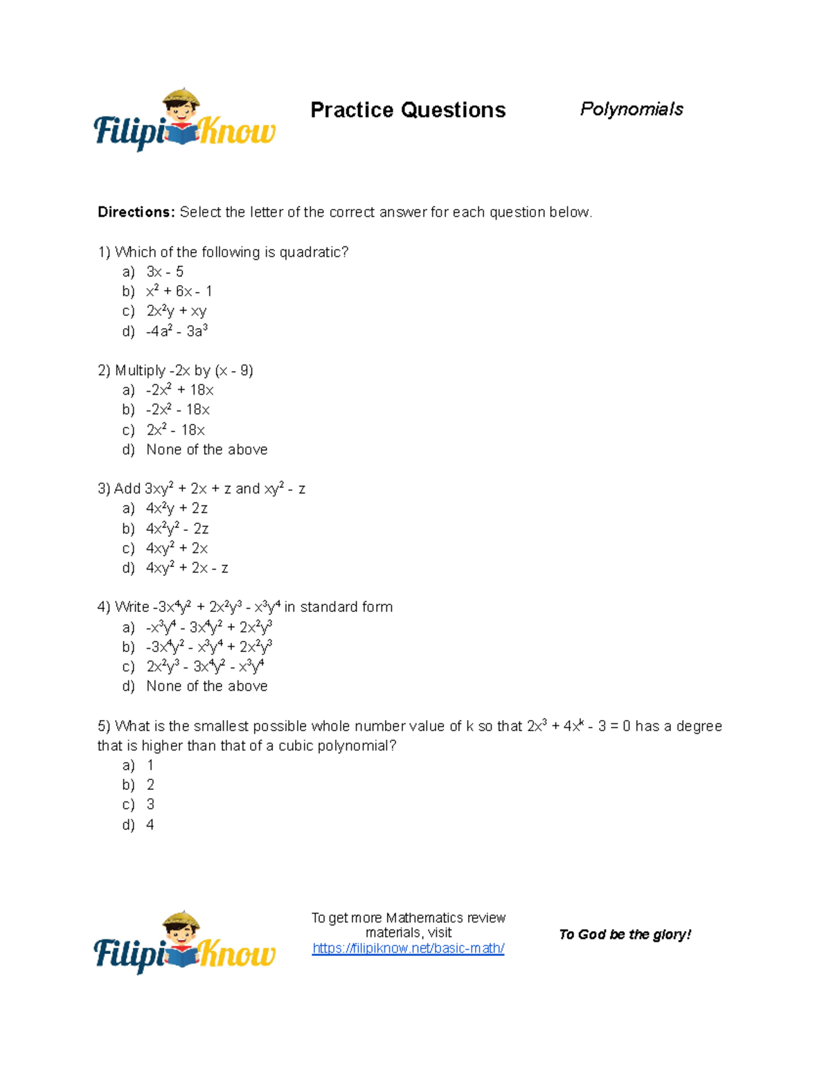 Polynomials-Practice-Questions - Practice Questions Polynomials ...