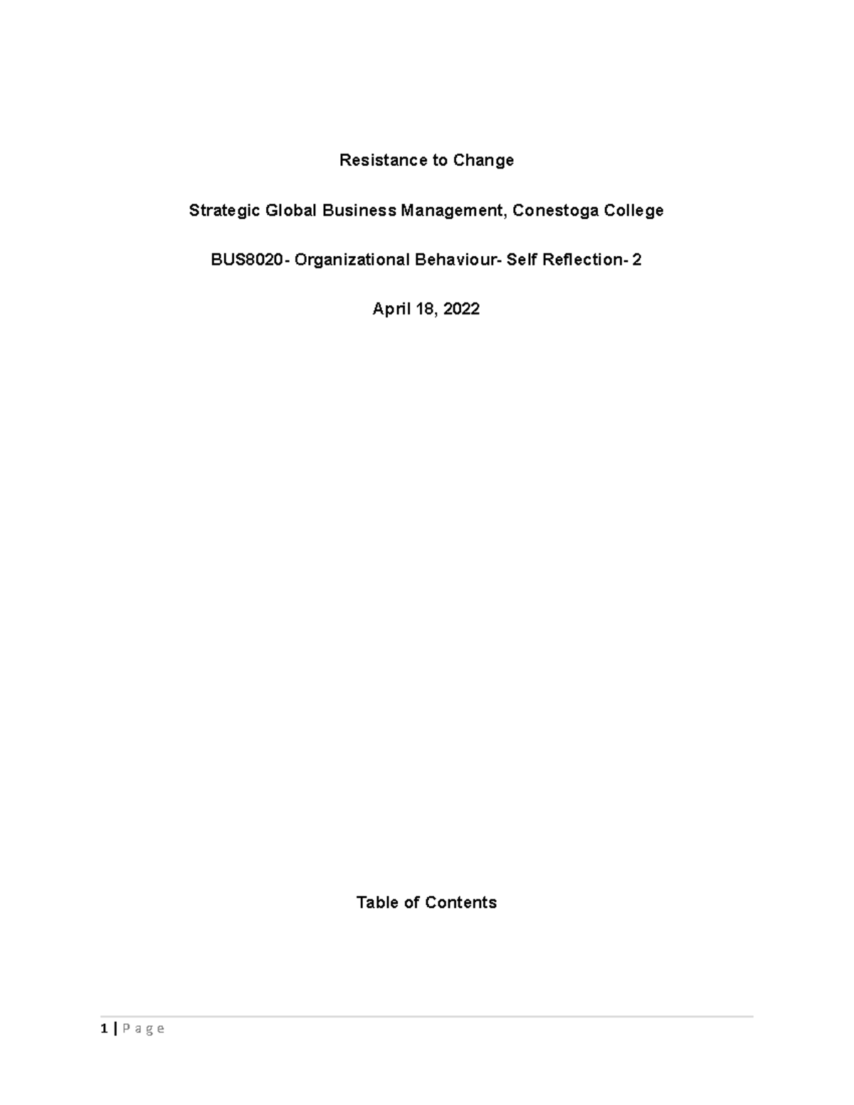 OB Reflection - Resistance to Change Strategic Global Business ...