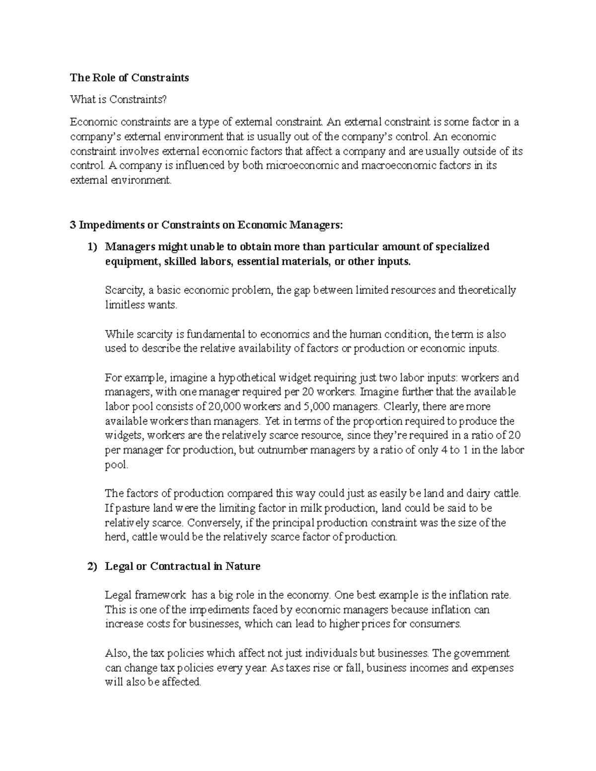 The Role of Constraints - An external constraint is some factor in a ...