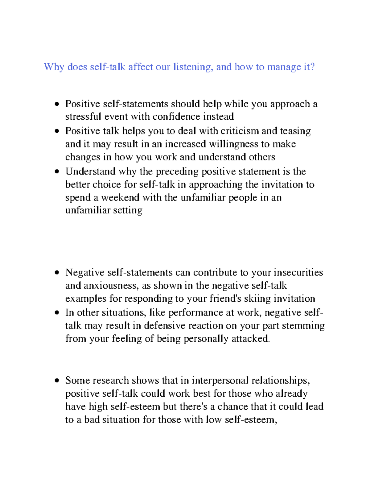 Why does self-talk affect our listening, and how to manage it - Some ...