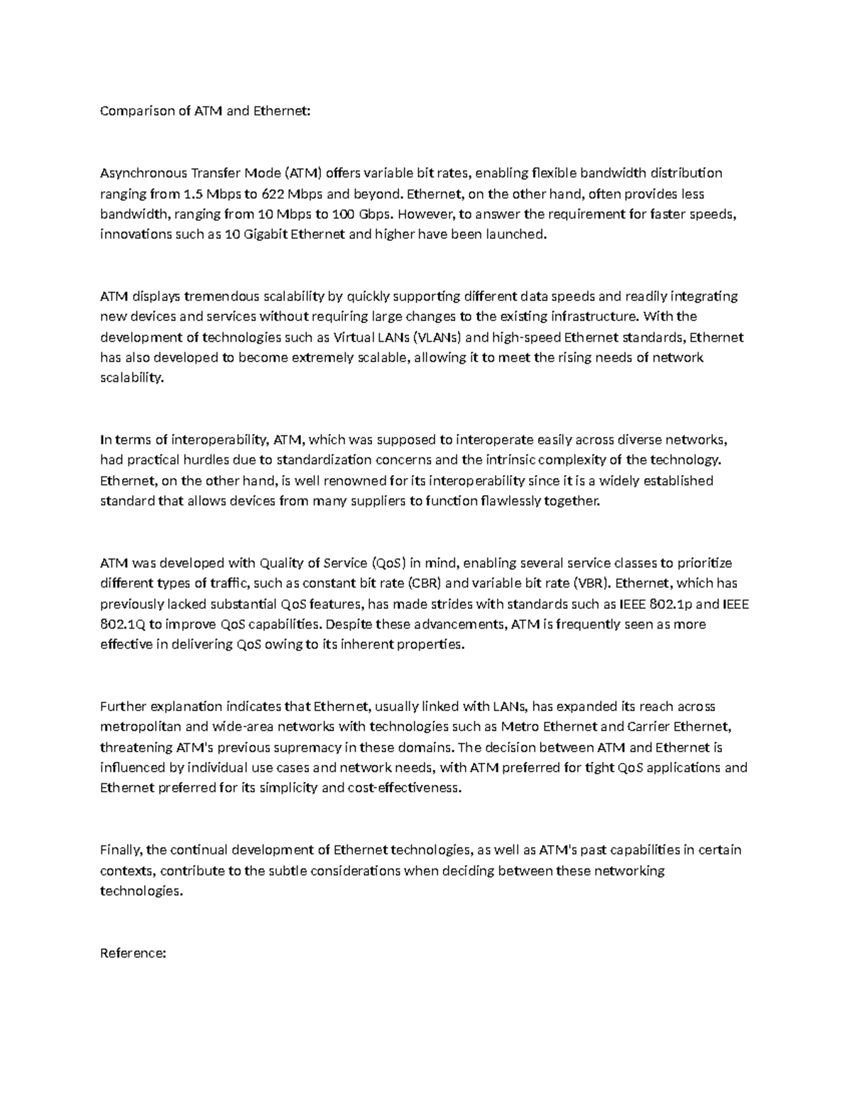 Discussion Forum Unit 1 - Comparison of ATM and Ethernet: Asynchronous Transfer Mode (ATM ...