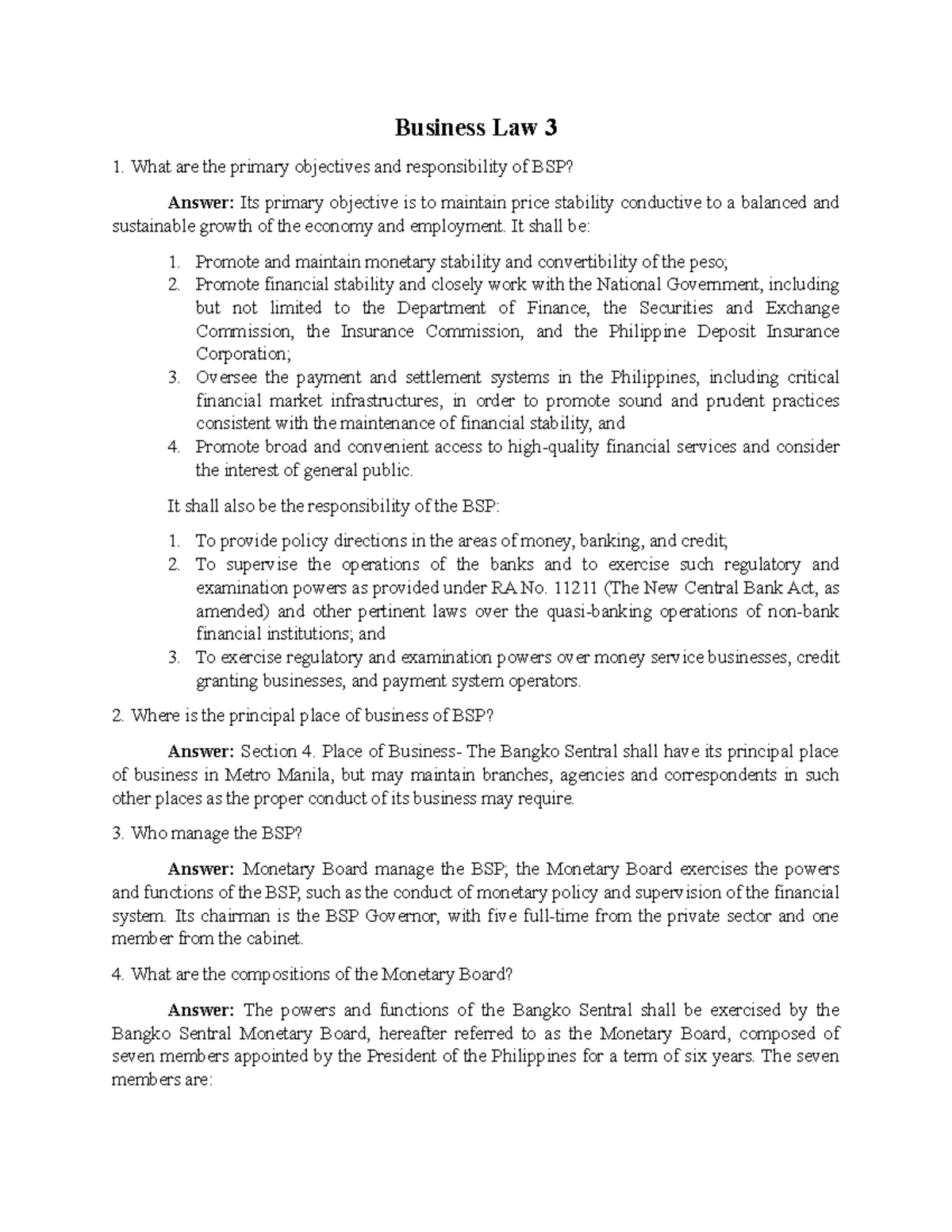 Final Requirement for BLAW 3 - Business Law 3 What are the primary ...