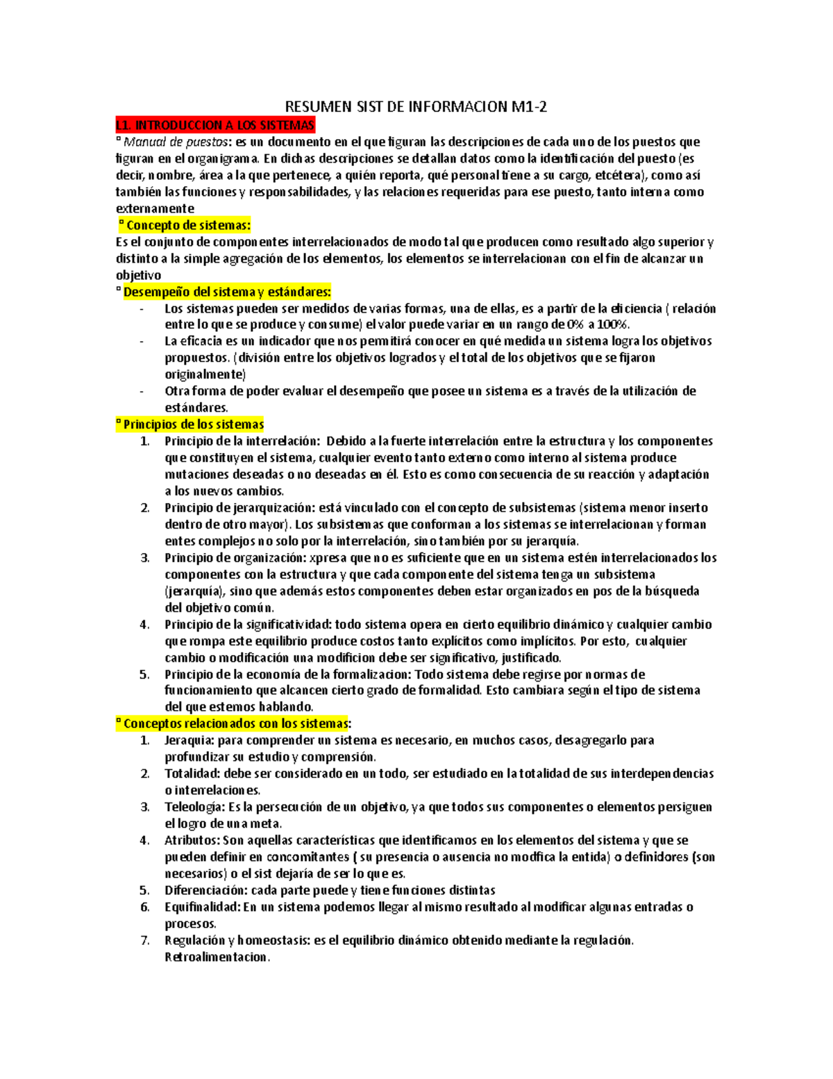 Sistemas de informacion - RESUMEN SIST DE INFORMACION M1- 2 L1. INTRODUCCION A LOS SISTEMAS ...