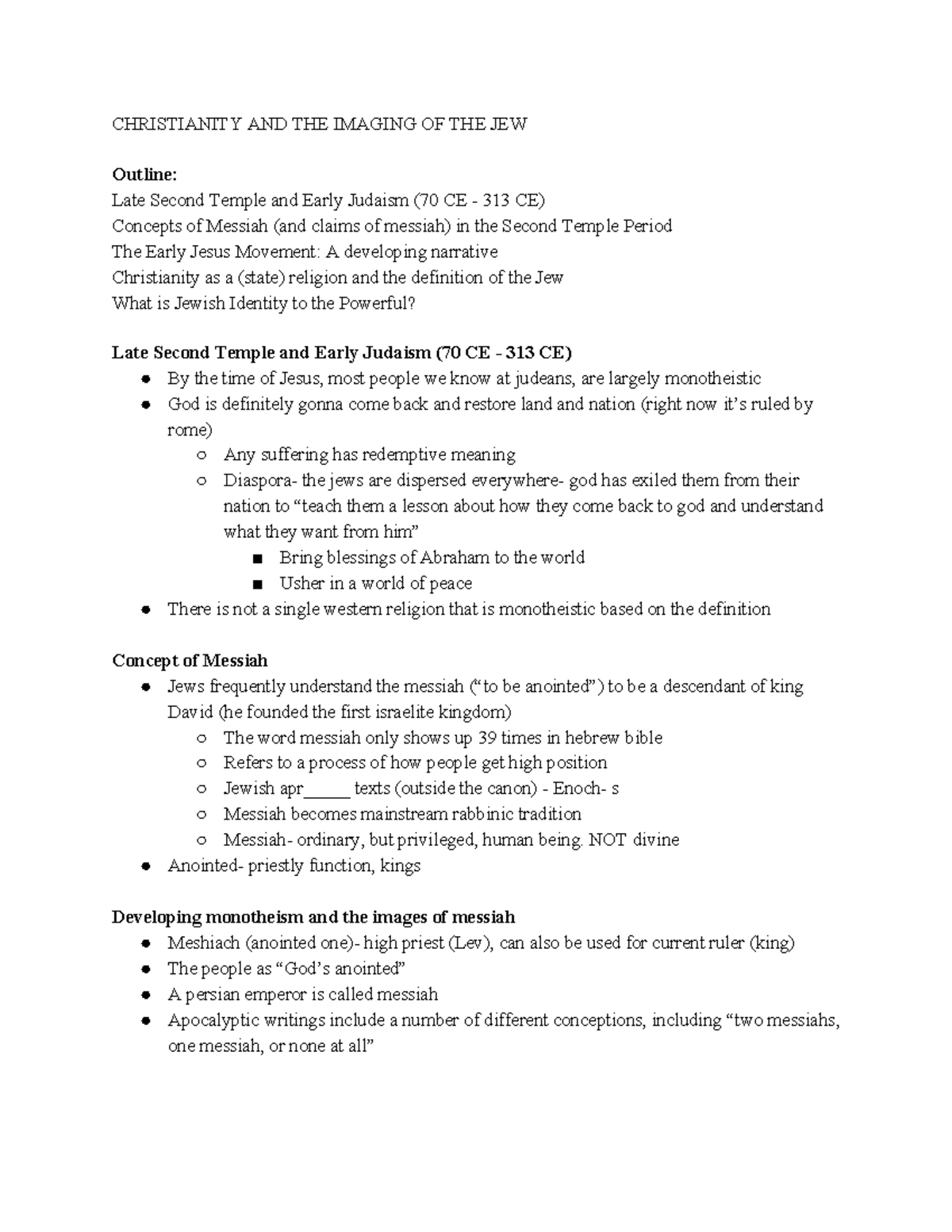 Messiah Lecture - CHRISTIANITY AND THE IMAGING OF THE JEW Outline: Late ...