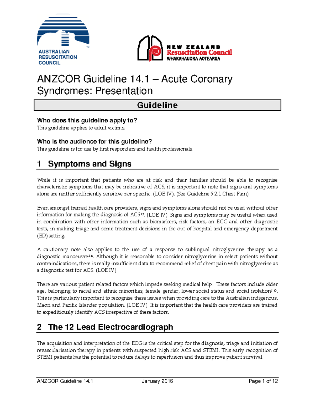 Guidline 14 - ANZCOR Guideline 14 – Acute Coronary Syndromes ...