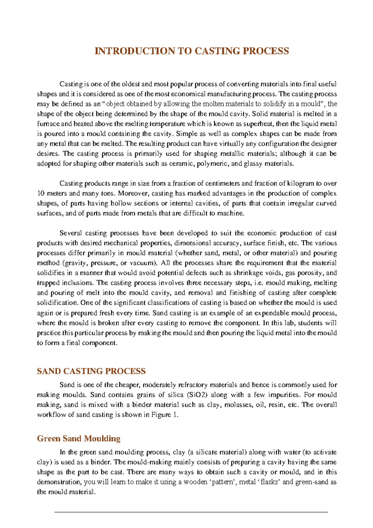 Process 1a Casting Moulding - INTRODUCTION TO CASTING PROCESS Casting ...