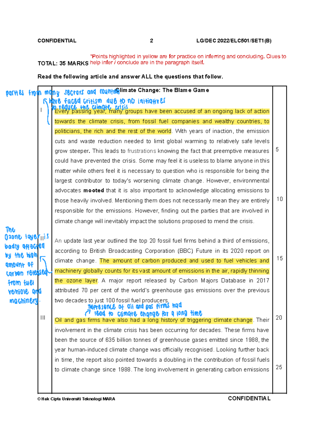 ELC 501 TEST Set1B QP DEC2022 Updated - TOTAL: 35 MARKS Read the ...