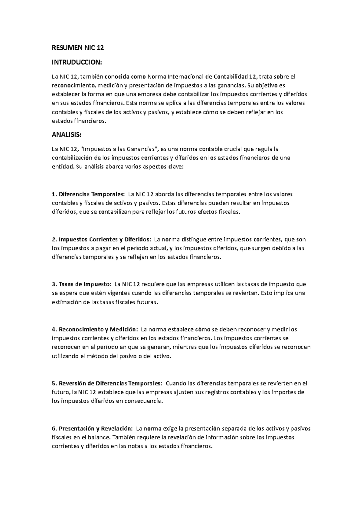 Resumen NIC 12 - Acuña - nic 12 - RESUMEN NIC 12 INTRUDUCCION: La NIC ...