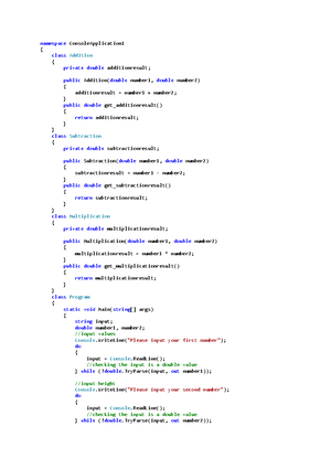 CIS016-2Week02 Practical - PRACTICAL TWO: PROGRAMMING WITH C# Exercise ...