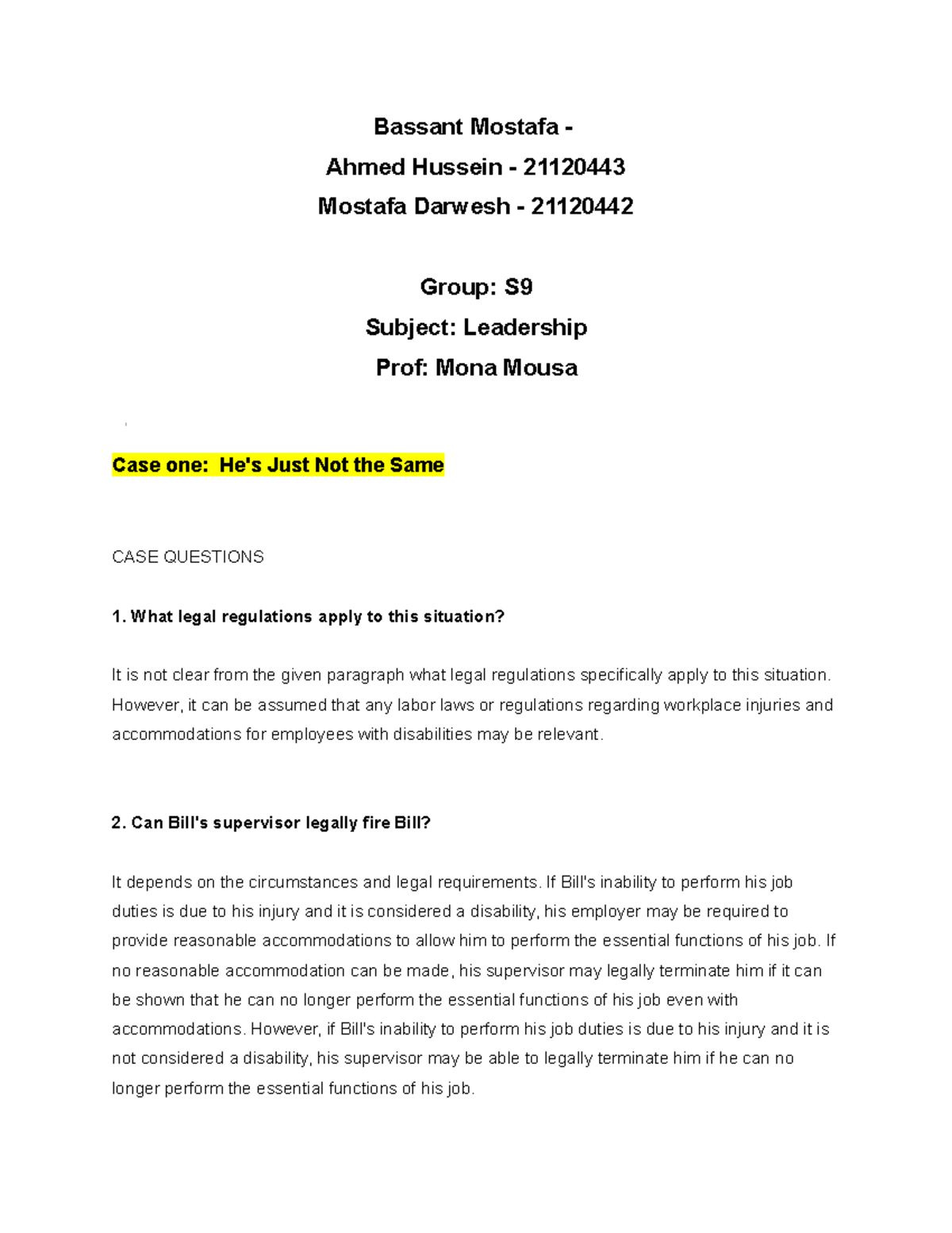 Leadership - Final - Notes - Bassant Mostafa - Ahmed Hussein - 21120443 ...