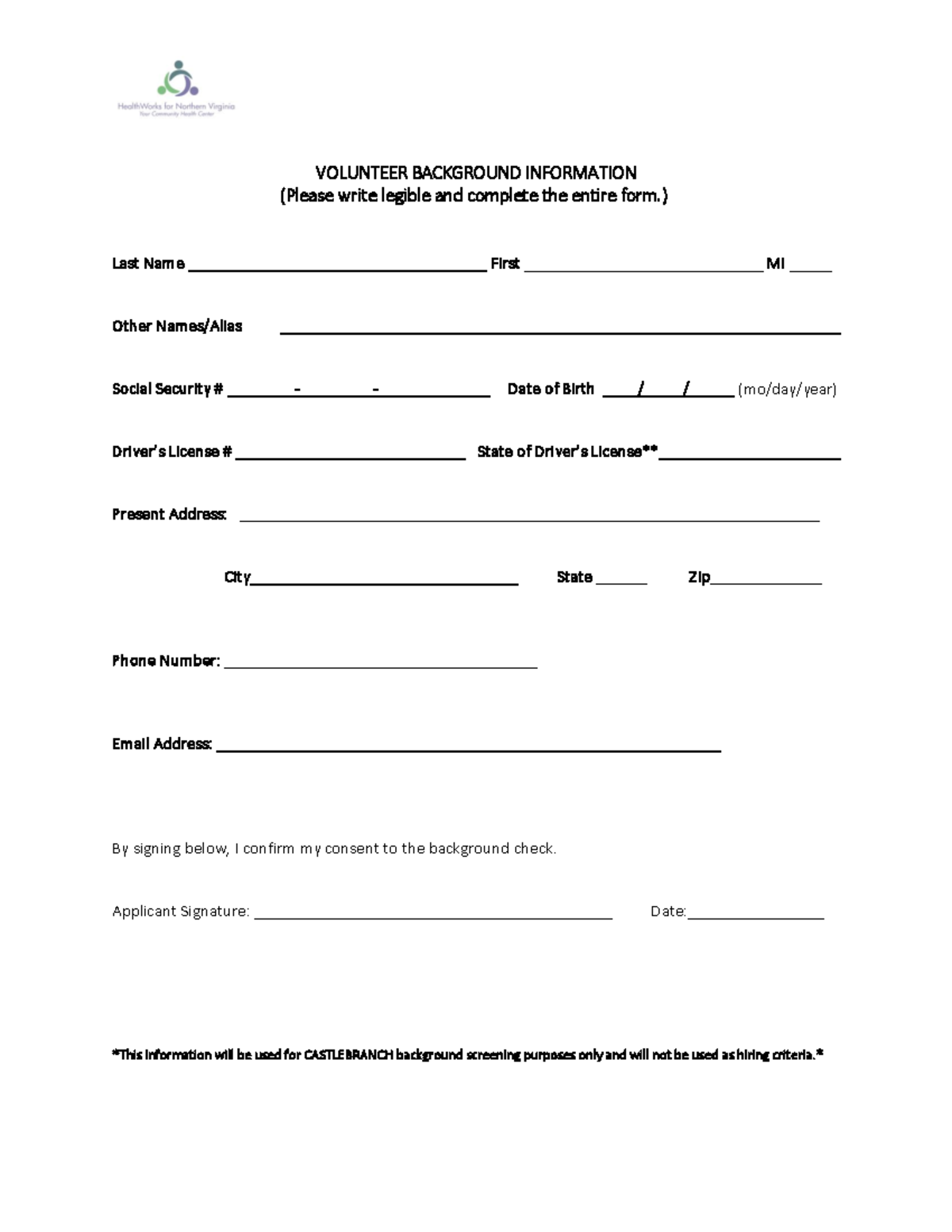 Blank Castlebranch HW VOL Background Form 12 - VOLUNTEER BACKGROUND ...