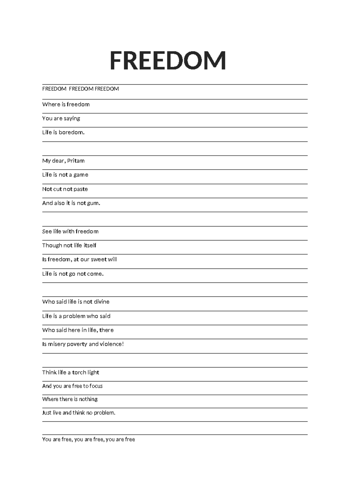 Freedom - FREEDOM FREEDOM FREEDOM FREEDOM Where is freedom You are ...