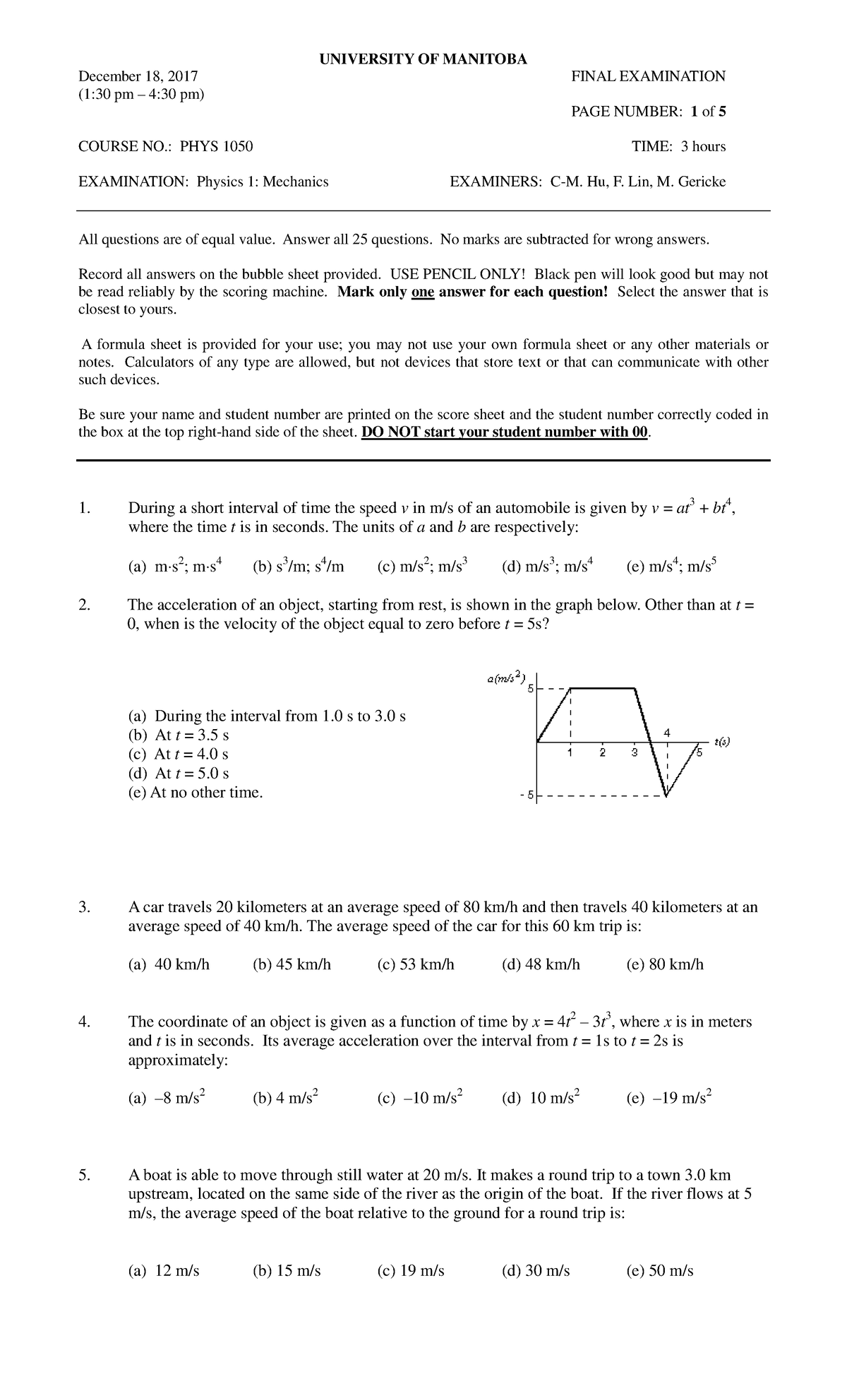 Final Exam 2017 Questions University Of Manitoba December 18 2017 130 Pm 430 Pm Final