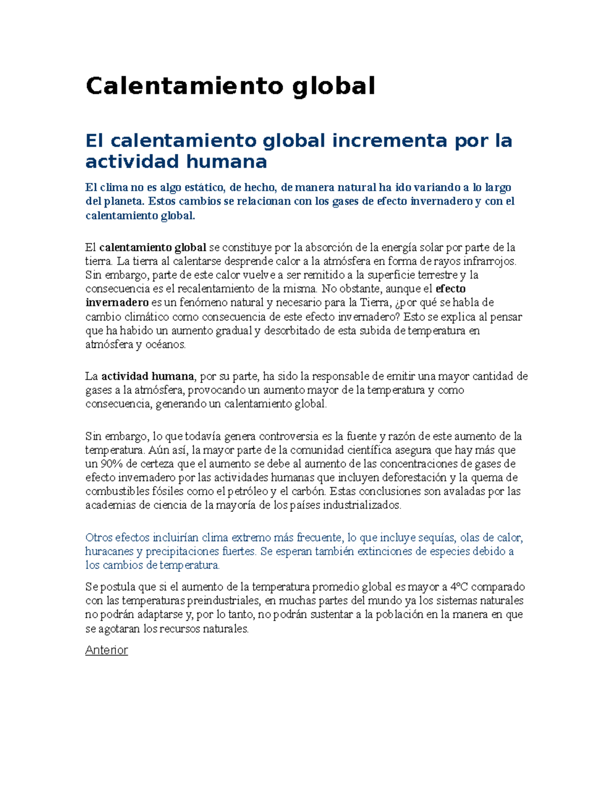 Calentamiento global - El cambio climático hace referencia a los ...
