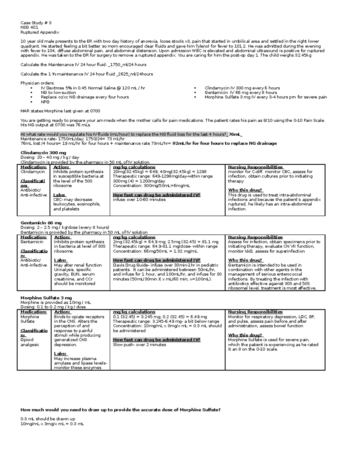 Ruptered Appendix Case Study - Case Study # 3 NSG 401 Ruptured Appendix ...