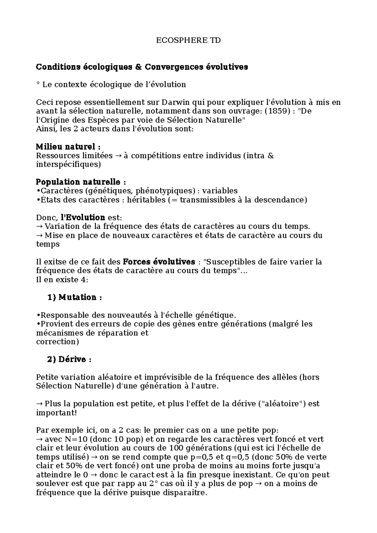 écosphère TD - Cours magistral effectué - ECOSPHERE TD Conditions ...